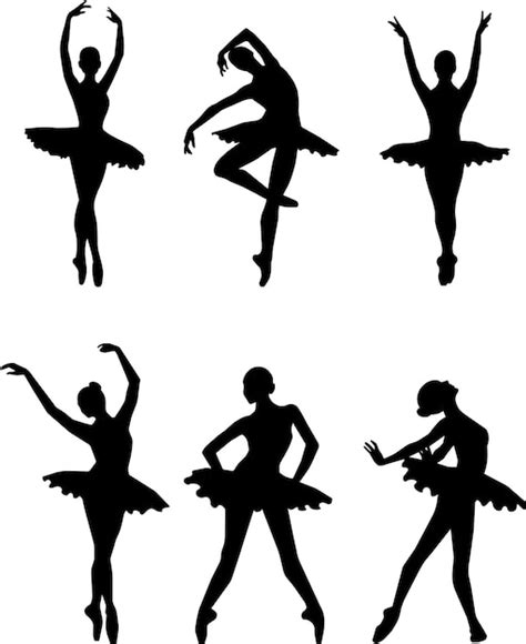 Um conjunto de ilustrações vetoriais de silhuetas de bailarinas