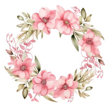 Pink Flower Wreath Watercolor Flower Wreath Leaf PNG Transparent