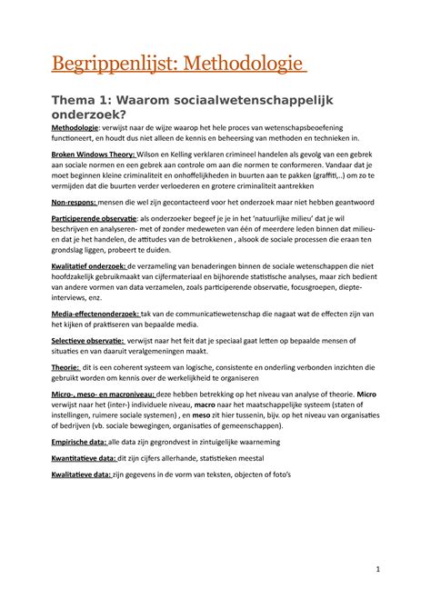 Begrippenlijst Methodologie Begrippenlijst Methodologie Thema 1