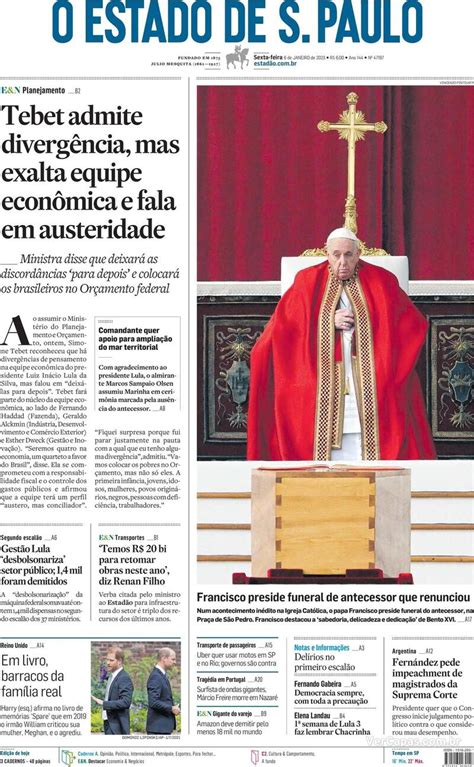 Capa Estadão Edição Sexta 6 de Janeiro de 2023