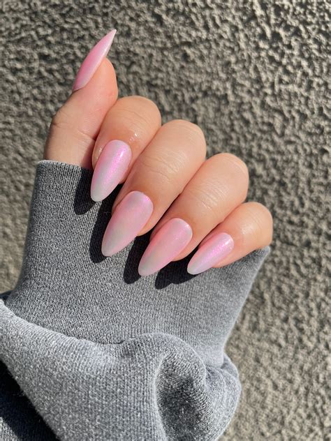 Pink Chrome Nails Pink Press On Pink Hailey Bieber Nails Etsy