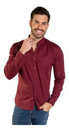 Camisa Tinto Manga Larga Cuello Mao Hombre Casual Stretch Meses Sin