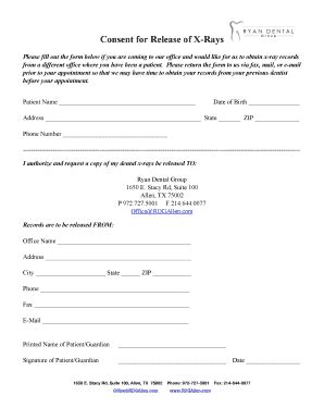 Fillable Online Consent For Release Of X Rays RDG Allen May Ryan