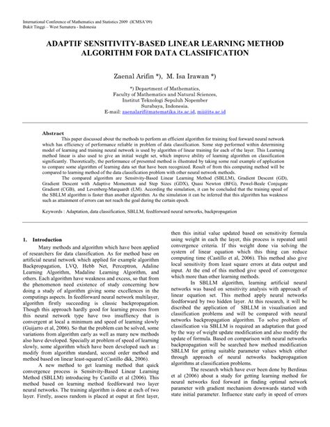 pdf adaptive sensitivity based linear learning method algorithm for data classification