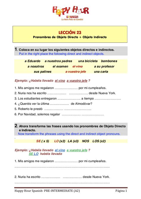 Subject Pronouns In Spanish Worksheet