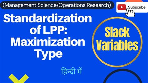 standardization of the linear programming problem maximization case in hindi youtube