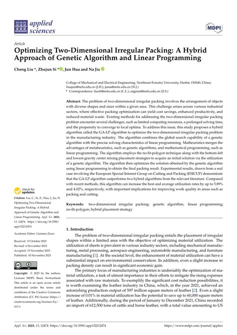 pdf optimizing two dimensional irregular packing a hybrid approach of genetic algorithm and