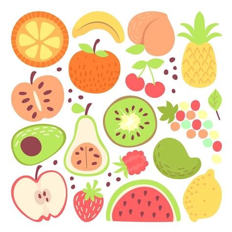 Conjunto de ilustração de frutas coloridas Vetor Premium