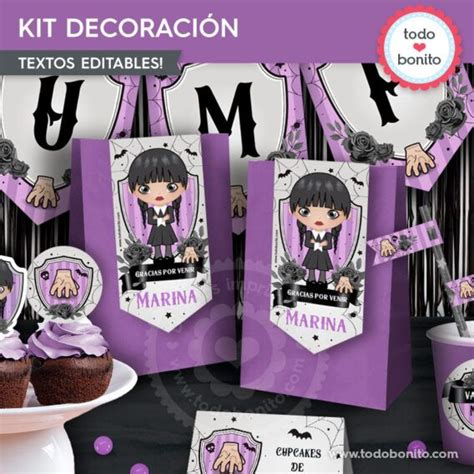 Kit Imprimible De Merlina Addams Para Decorar Tu Fiesta Todo Bonito