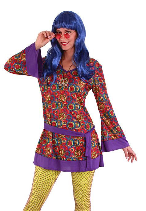 Flower Power Kostüm Hippie Damen 60er 70er Jahre Blumen Woodstock