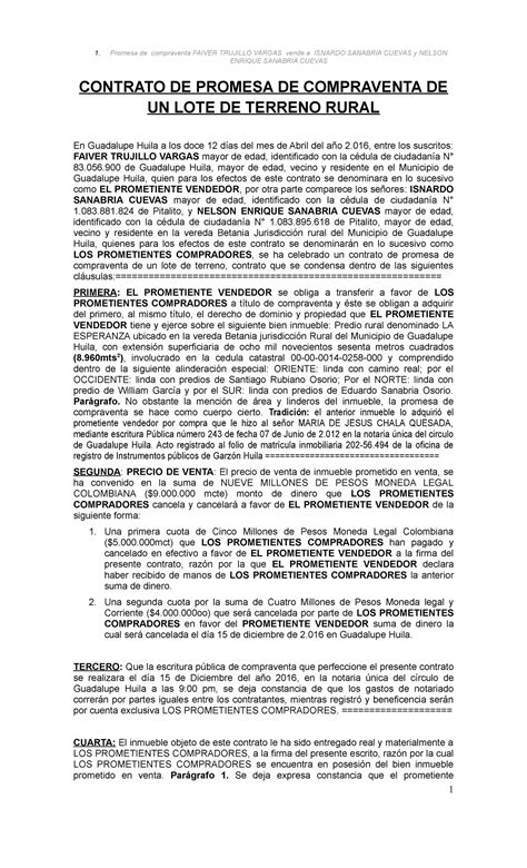 Contrato De Promesa De Compraventa De Un Lote De Terreno Rural