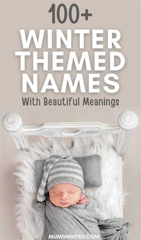 A Baby Sleeping In A Bed With The Words Winter Themed Names