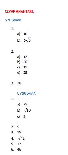 8 SINIF PİSAGOR BAĞINTISI KONU ANLATIMI Test Matematik