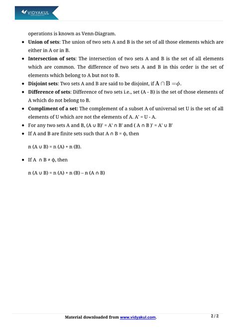 class 11th math sets formulas cbse 2023