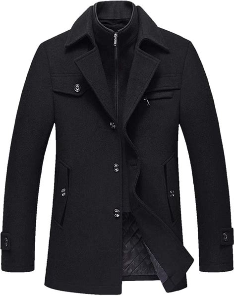 Abrigo de Lana de Invierno para Hombre Color sólido Mezclas Simples
