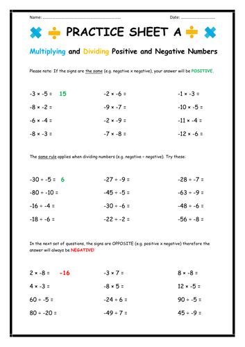 add subtract multiply and divide negative numbers teaching resources