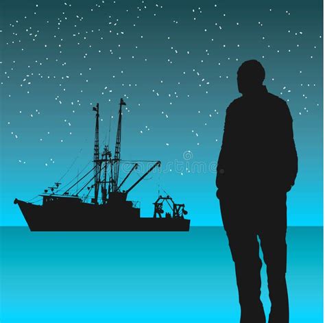 Hombre Que Mira El Barco De Pesca Ilustración del Vector Ilustración