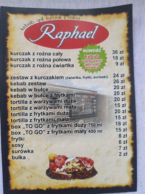 Carta del pub y bar Raphael kurczak z różna kebab Bogdanowo