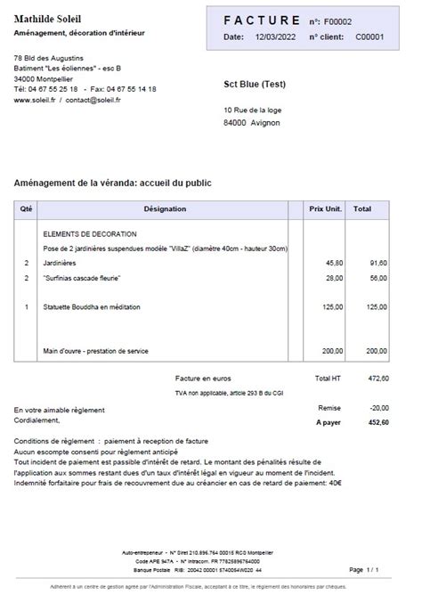 Exemple Et Modele De Facture Pour Auto Entrepreneur Avec Kafeo