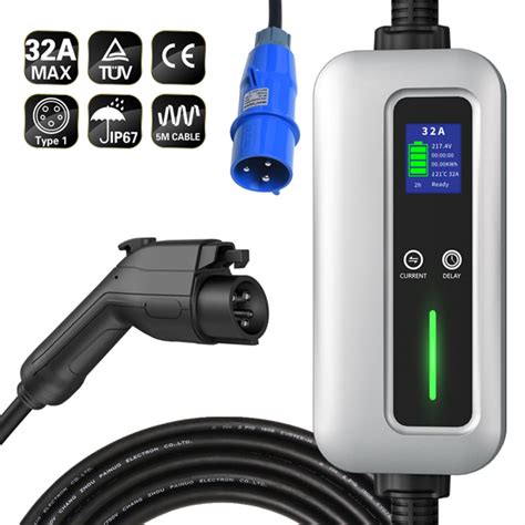 Cargador EV portátil tipo 1 16A 32A Nivel 2 Cable de carga de vehículo