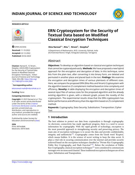 pdf ern cryptosystem for the security of textual data based on modified classical encryption