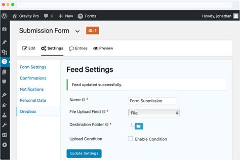 Dropbox Add On Update Gravity Forms