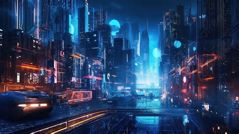 Conceptual D Art Futuristic Cyberpunk City At Night With Scifi Touches