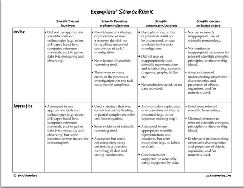 Rubric Examples For Science