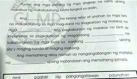SOLVED Punan Ang Mga Patlang Ng Mga Angkop Na Salita Upang Makabuo Ng
