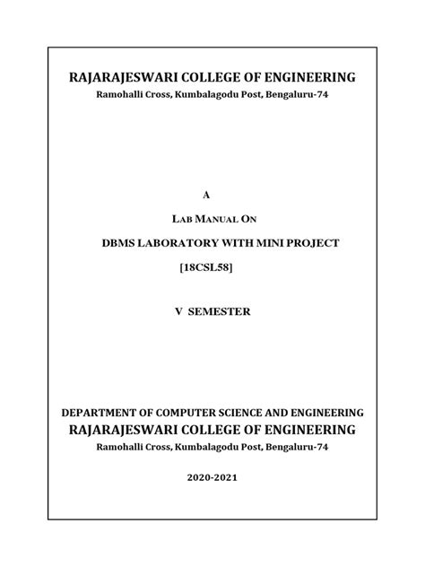 dbms laboratory manual on sql with mini project pdf relational database relational model