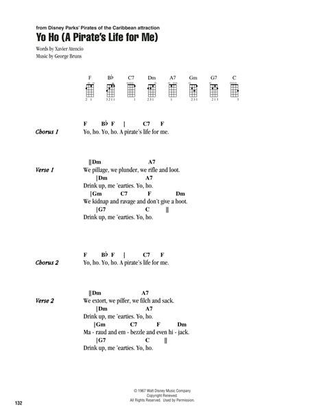 Yo Ho A Pirate S Life For Me By George Bruns Sheet Music For Ukulele