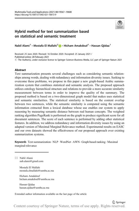 hybrid method for text summarization based on statistical and semantic treatment request pdf