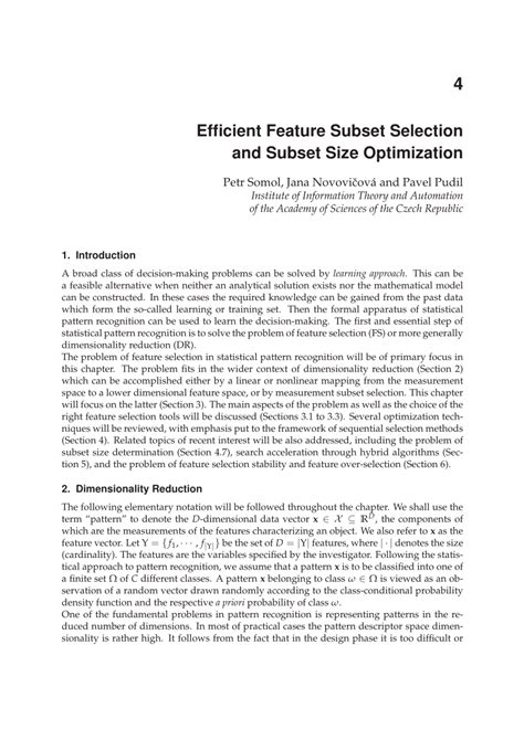 pdf efficient feature subset selection and subset size optimization