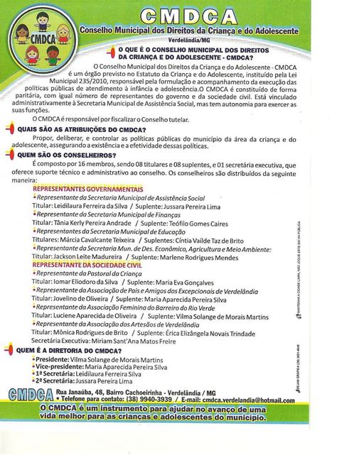 CMDCA de Verdelândia Saiba o que é o CMDCA e conheça os integrantes do