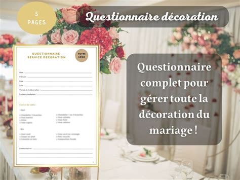 Modèle Questionnaire Décoration Mariage Organisation Mariage Etsy