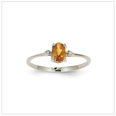 White Gold Diamond Birthstone Ring November With Genuine Citrine