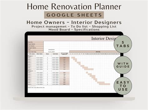 Home Renovation Spreadsheet House Improvement Planner Renovating Home