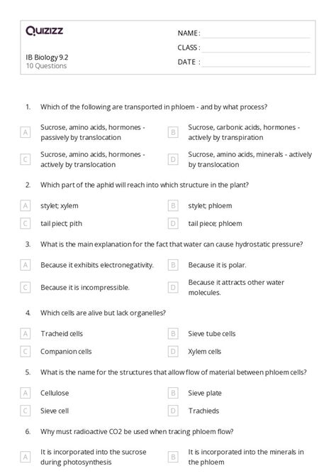 Biology Worksheets For Th Class On Quizizz Free Printable