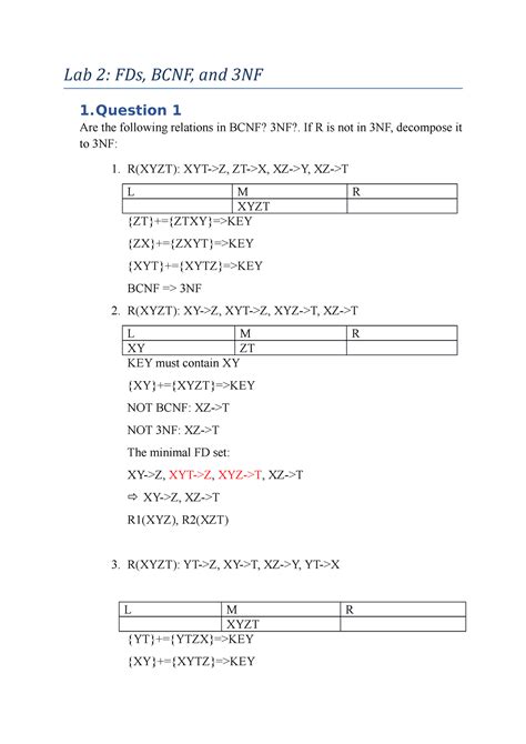 lab2 fd se1609 answer you should check it lab 2 fds bcnf and 3nf 1 1 are the following