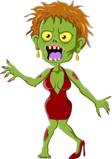 Mulher Zumbi De Desenho Animado Isolada No Fundo Branco Vetor Premium