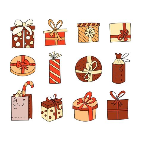 Simples conjunto de presentes vector linha fina ícones caixas de