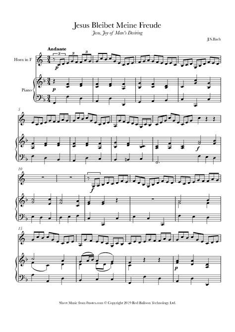 Bach Johann Sebastian Jesu Joy Of Man S Desiring For French Horn