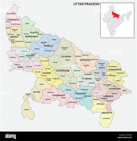 Administrative And Political Map Of Indian State Of Uttar Pradesh