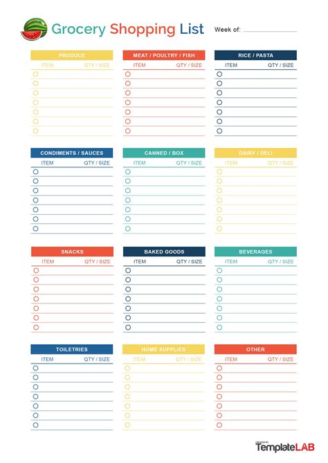 Grocery Store Shopping List Template