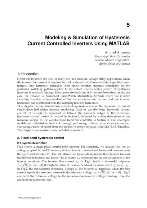 pdf intech modeling simulation of hysteresis current controlled inverters using matlab