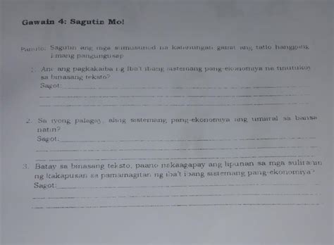 Gawain 4 Sagutin Mo Panuto Saguun Ang Taga Suunusunod Na Katanungan