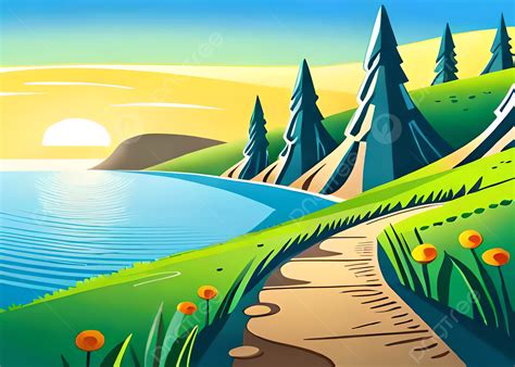 Fondo Hermosa Ilustración Nocturna De Un Camino En árboles Verdes Con