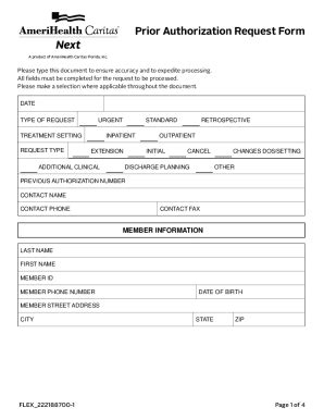 Fillable Online Prior Authorization Request Form Amerihealth Caritas