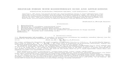 bilinear forms with kloosterman sums and applications … · bilinear forms with kloosterman sums