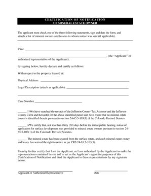 Fillable Online Co Jefferson Co CERTIFICATION OF NOTIFICATION OF